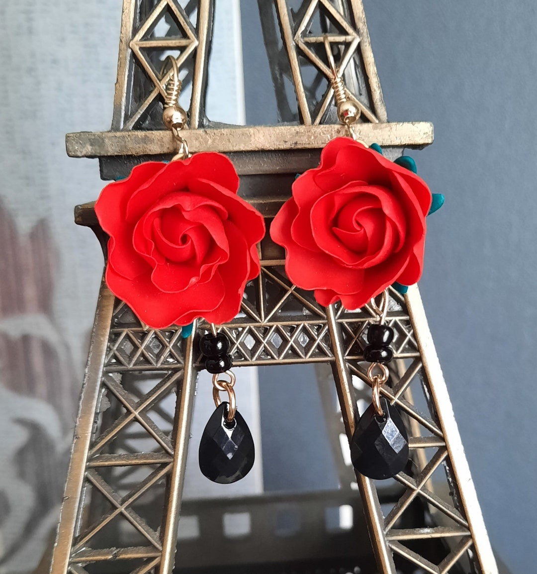 Earrings Made of Clay, Earrings With Polymer Clay Roses. Floral Polymer ...