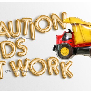 CAUTION KIDS at WORK 16" Letter Balloons Banner Rose Gold Silver ...