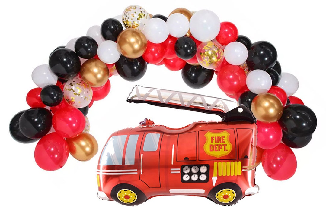 Sale Firefighter Balloon Garland Red Black Gold Balloons Banner Little ...