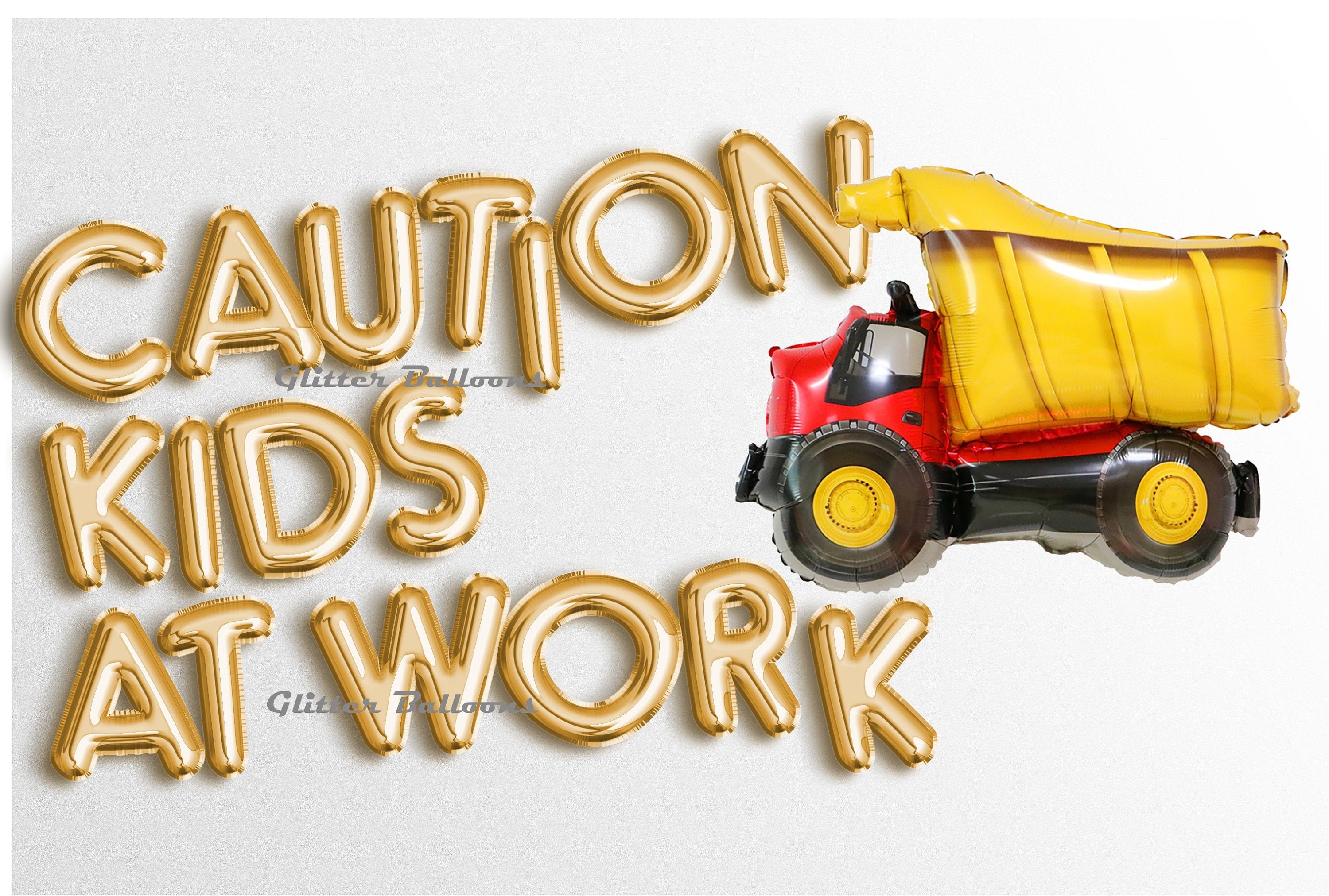 CAUTION KIDS at WORK 16" Letter Balloons Banner Rose Gold Silver ...