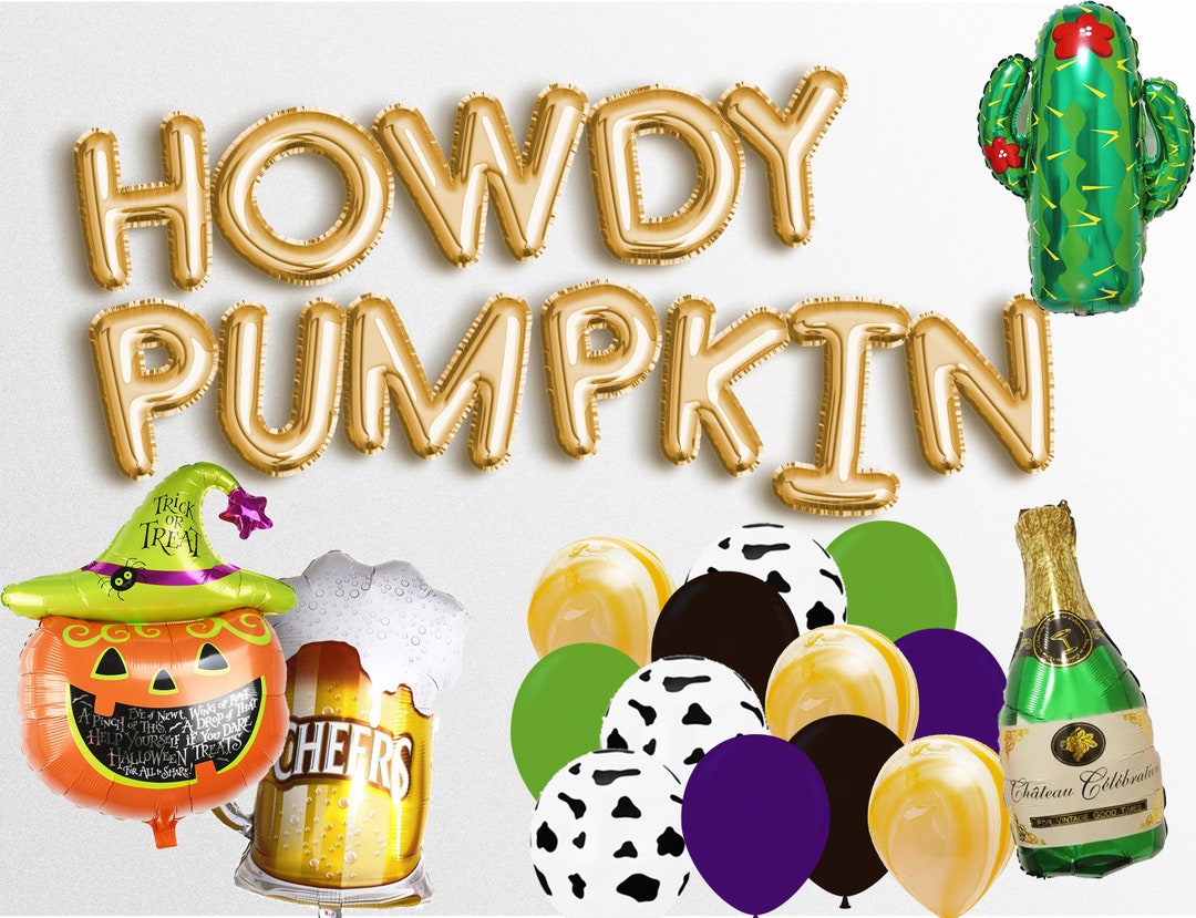 HOWDY PUMPKIN Balloon Banner Gold Western Funny Halloween Party Howdy ...