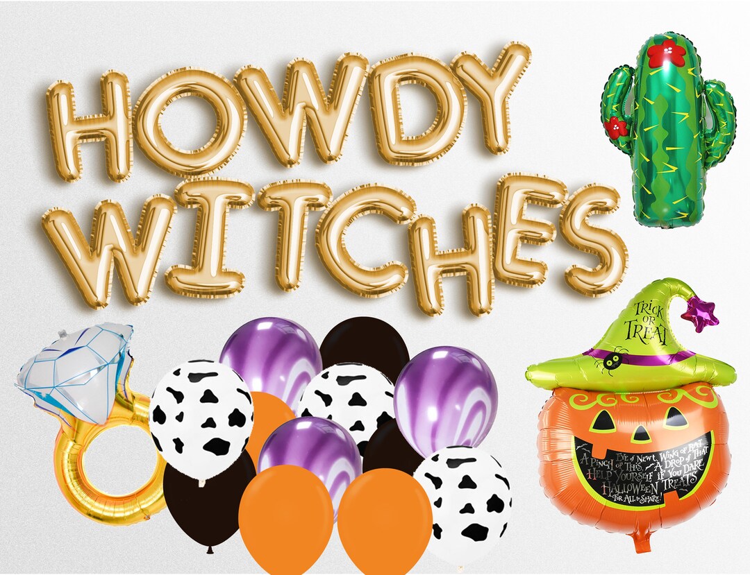 HOWDY WITCHES Balloon Banner Gold Bachelorette Funny Party Howdy ...