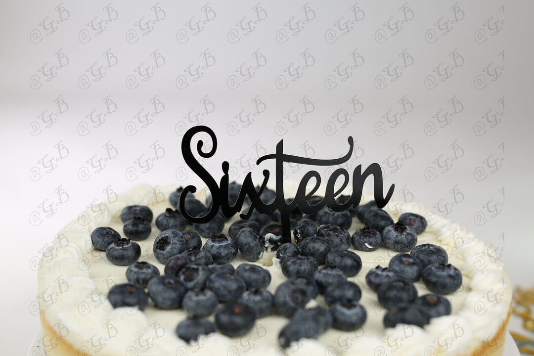 SALE ! Sixteen Script Cursive 16th Black Gamer Birthday Caketopper Gold ...