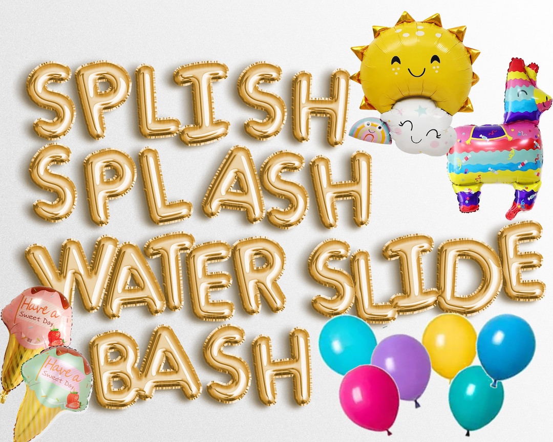 SPLISH SPLASH Water Slide BASH Custom Balloon Banner Balloons Birthday ...
