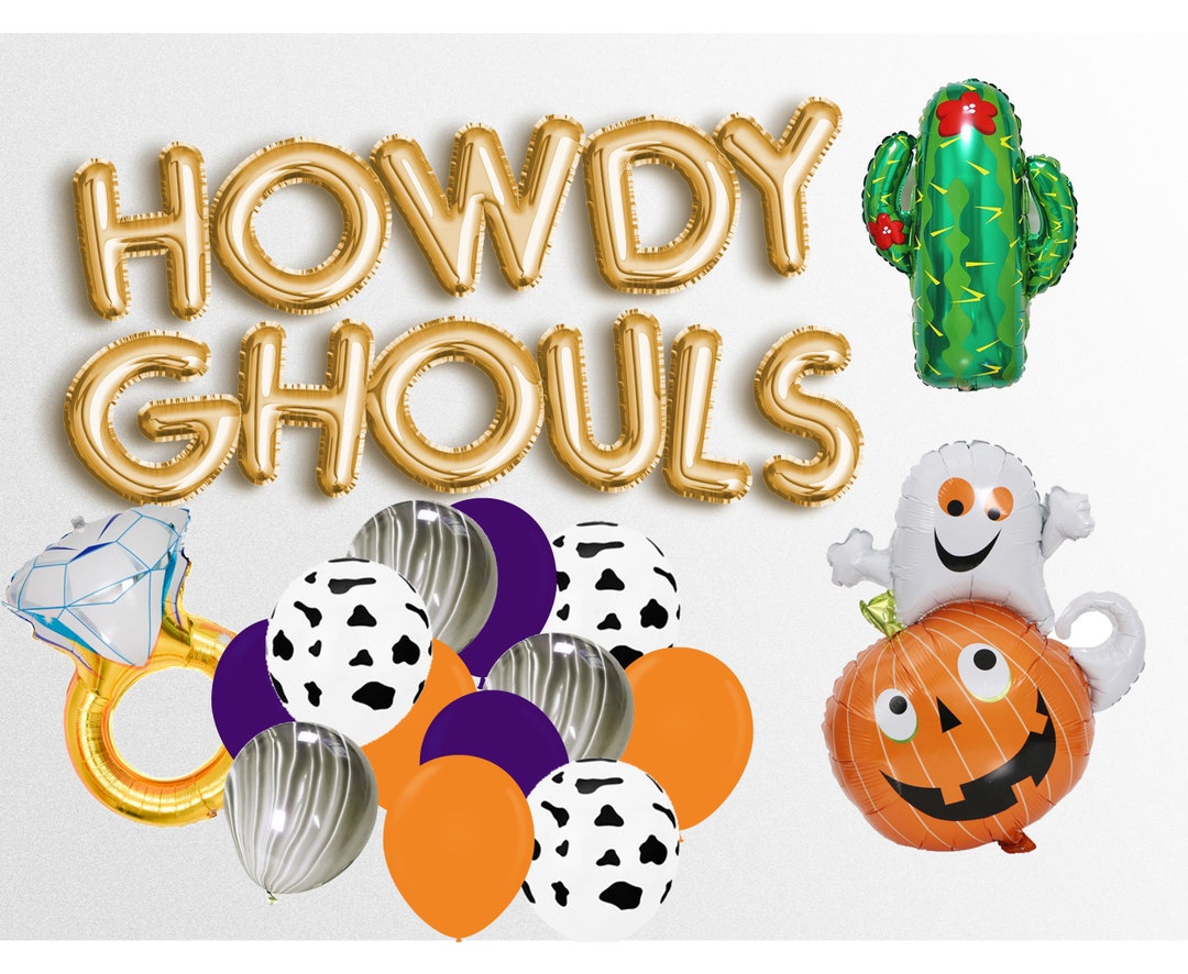 HOWDY GHOULS Balloon Banner Gold Funny Bachelorette Party Howdy Ghouls ...