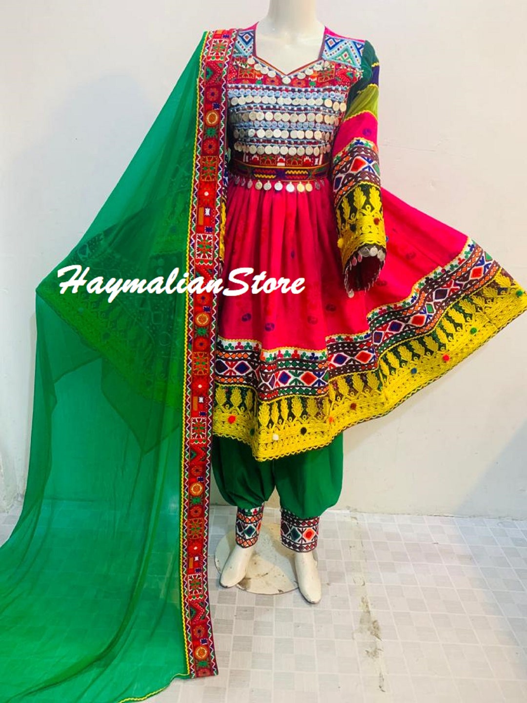 Afghan Kuchi Tribal Wedding Multi-color Coin Dress With Embroidery From ...