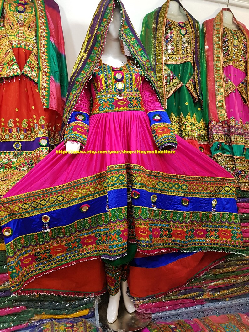 Afghan Kuchi Tribe Multi-color Long Tail Pink Dress With - Etsy