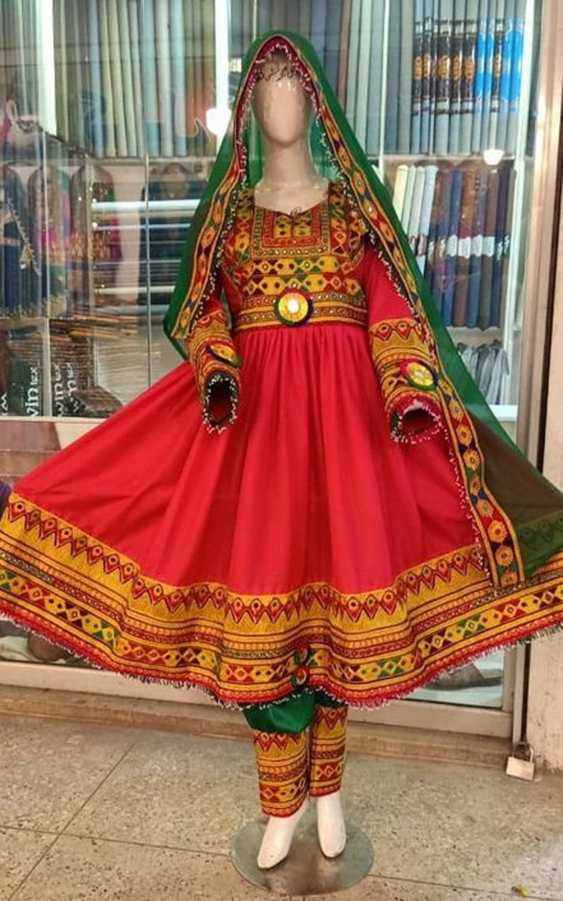 Afghan Kuchi Tribe Multi-color Long Tail Dress With Mirror - Etsy