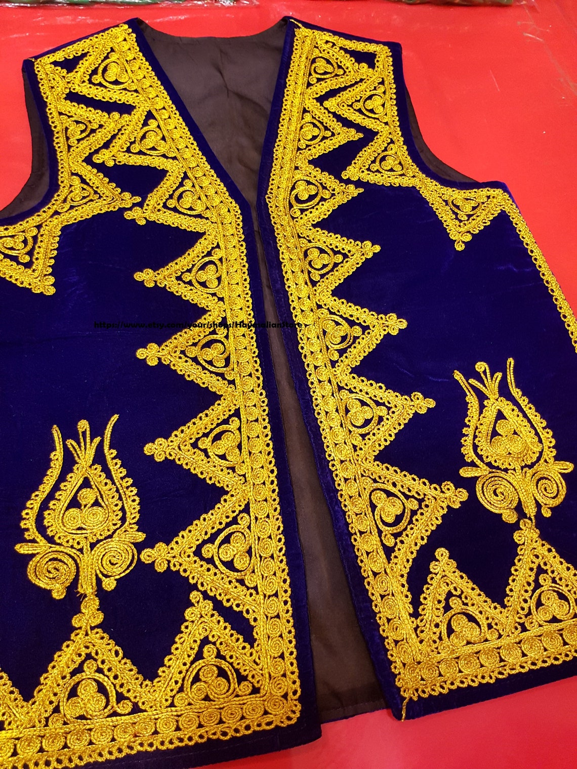 Afghan Traditional Men's Blue Velvet Vest With Heavy Gold - Etsy