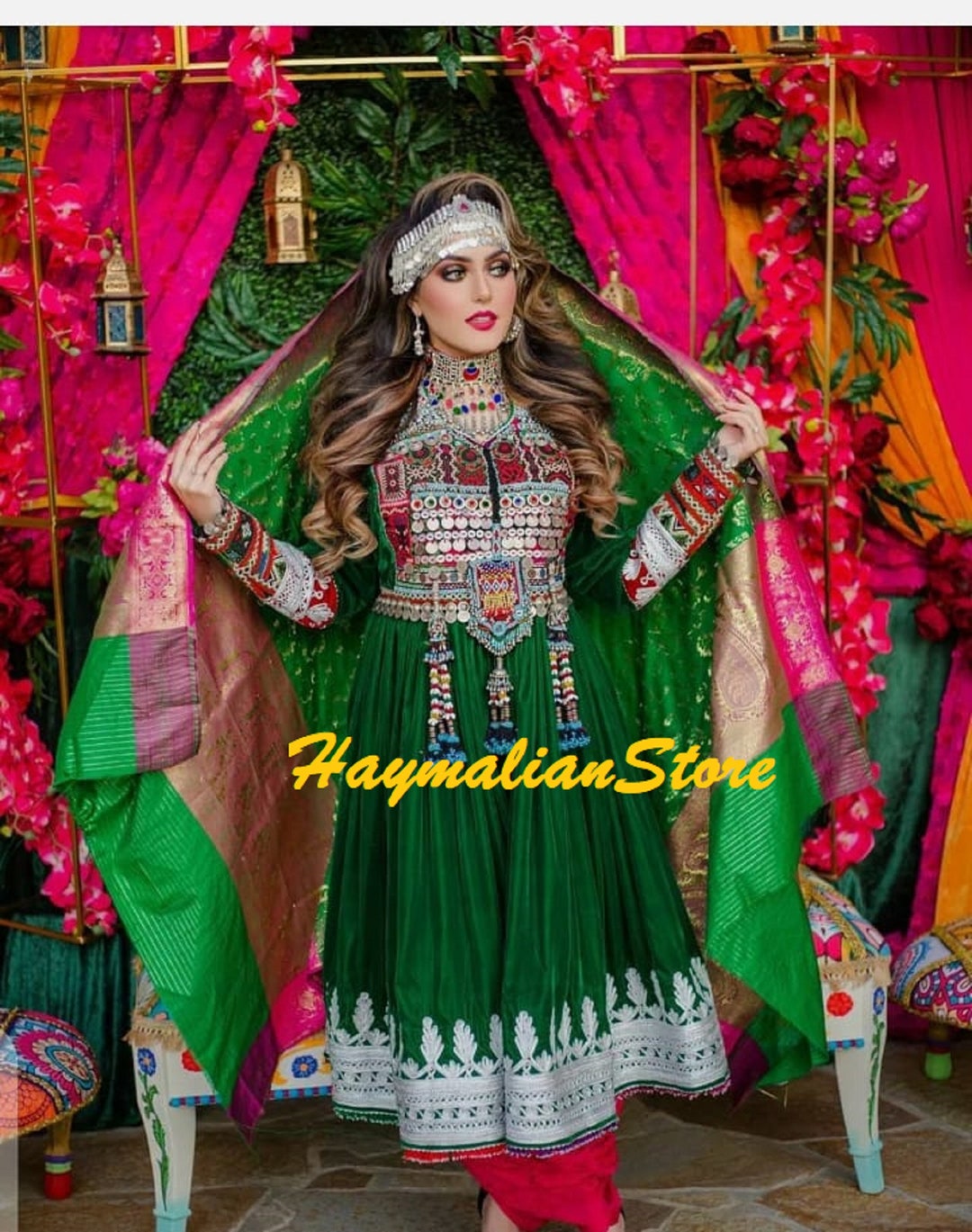 Afghan Kuchi Tribe Multi-color Green and Pink Charma Dozi Coin - Etsy ...