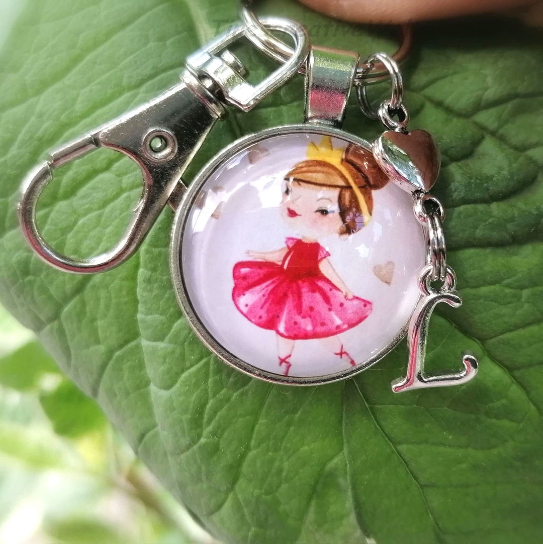 Personalizable Keychain, Ballerina, Dancing, Glass Cabochon, Snap Hook ...