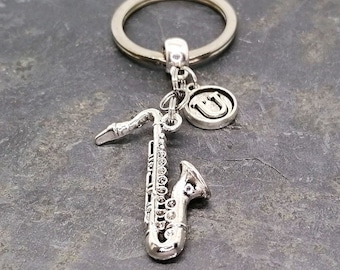 Saxophone Keychain, Saxophone Keyring, Personalised Saxophone Gift ...