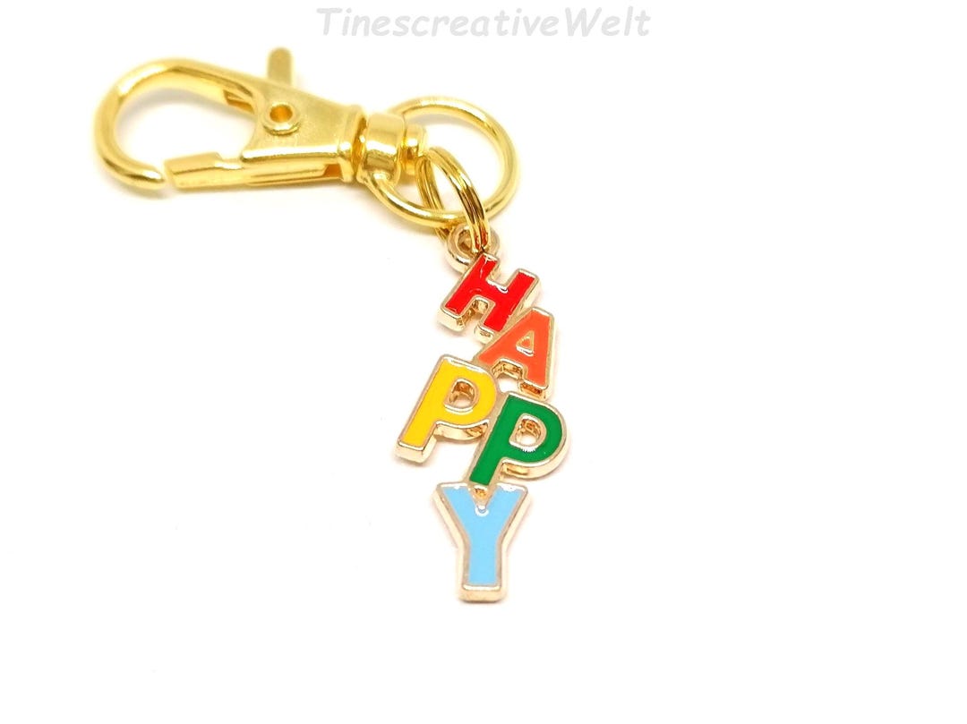 Keychain, Happy, Enamel, Be Happy, Snap Hook With Swivel, Lucky Charm ...