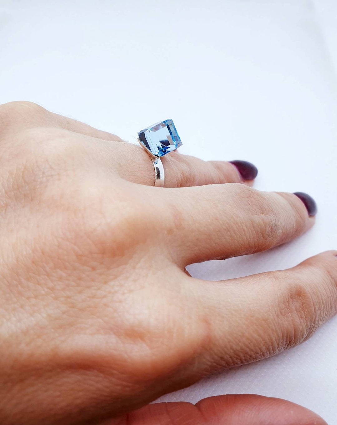 Swarovski Crystal Ring . Cube Ring . Light Blue . Crystal Ring - Etsy