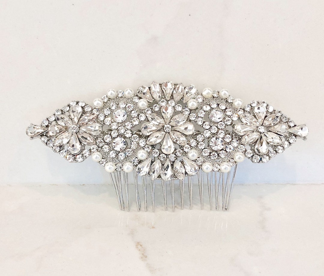 Classic Silver Hair Comb, Pearl Hair Comb, Rhinestone Jewelry, Bridal ...