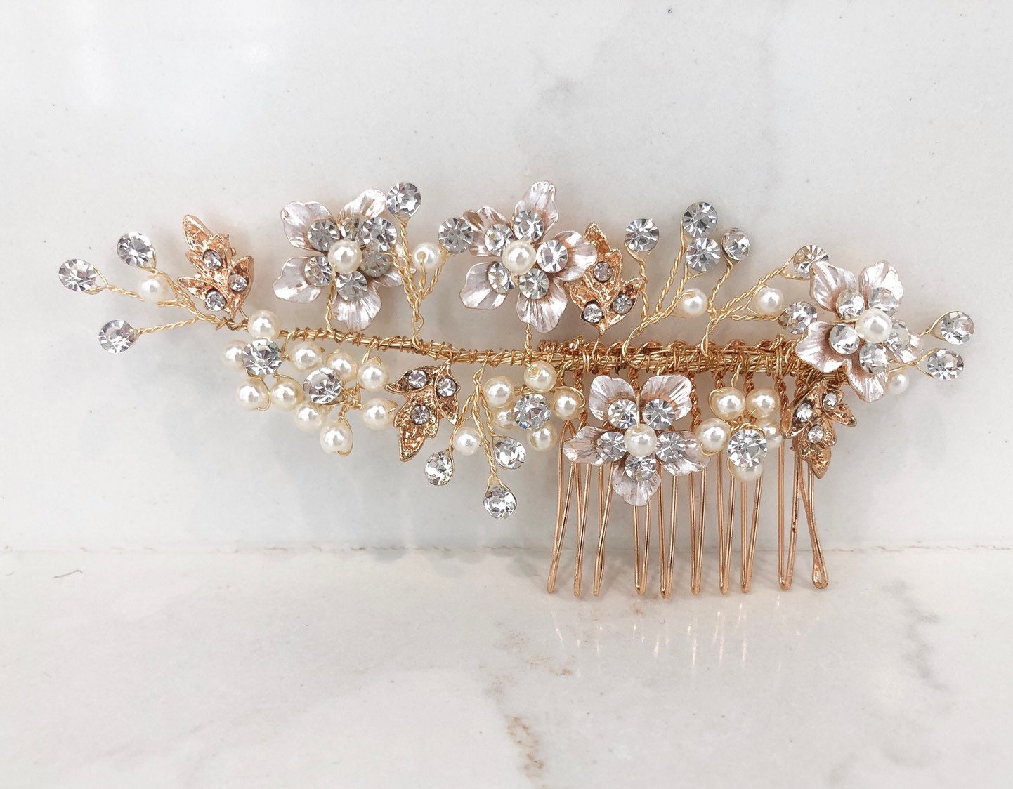 Elegant Silver or Gold Floral Bridal Hair Comb | Headpiece | Wedding ...