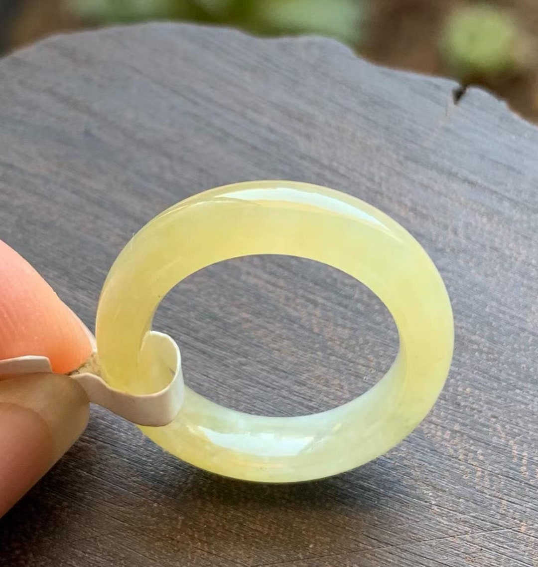 US 6 Translucent Natural Non-heated Yellow Jadeite Jade Band Ring ...