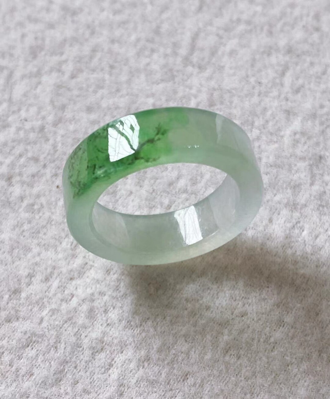 US 6 Natural Highly-translucent Green Jadeite Jade Ring Certified Grade ...