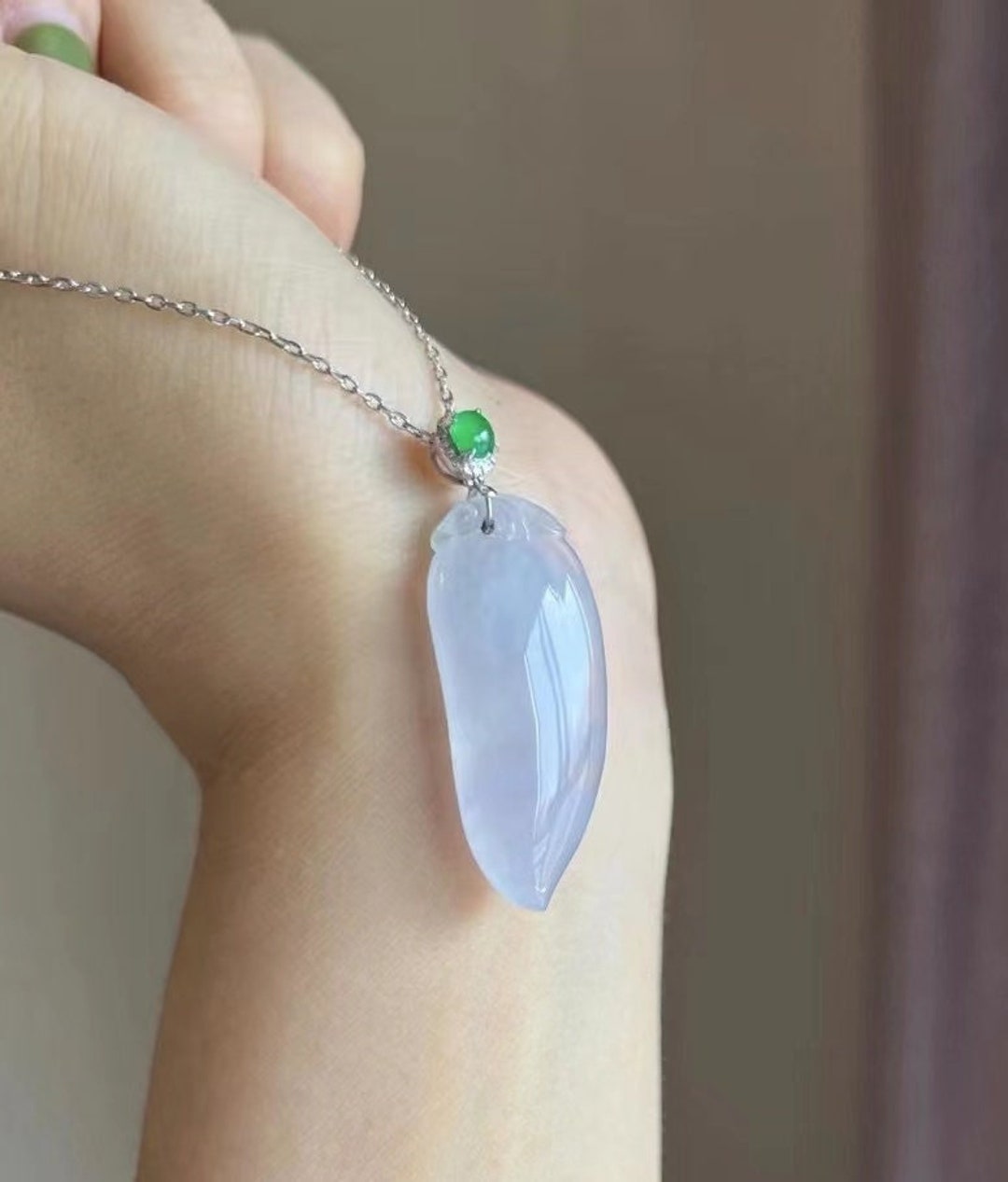 High Grade Burma Natural Icy White Jadeite Necklace 18K Solid White ...
