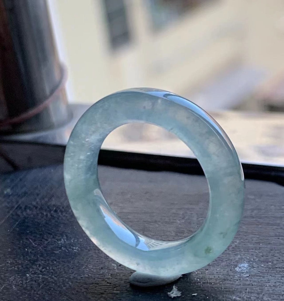 US 6 3/4 Highly-translucent Natural Myanmar Jadeite Jade Band Ring ...