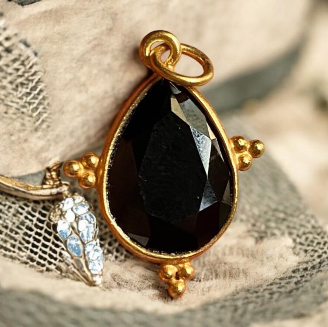 Handmade Pear Onyx Pendant: 18K Gold Plated Sterling Silver Dangle - Etsy
