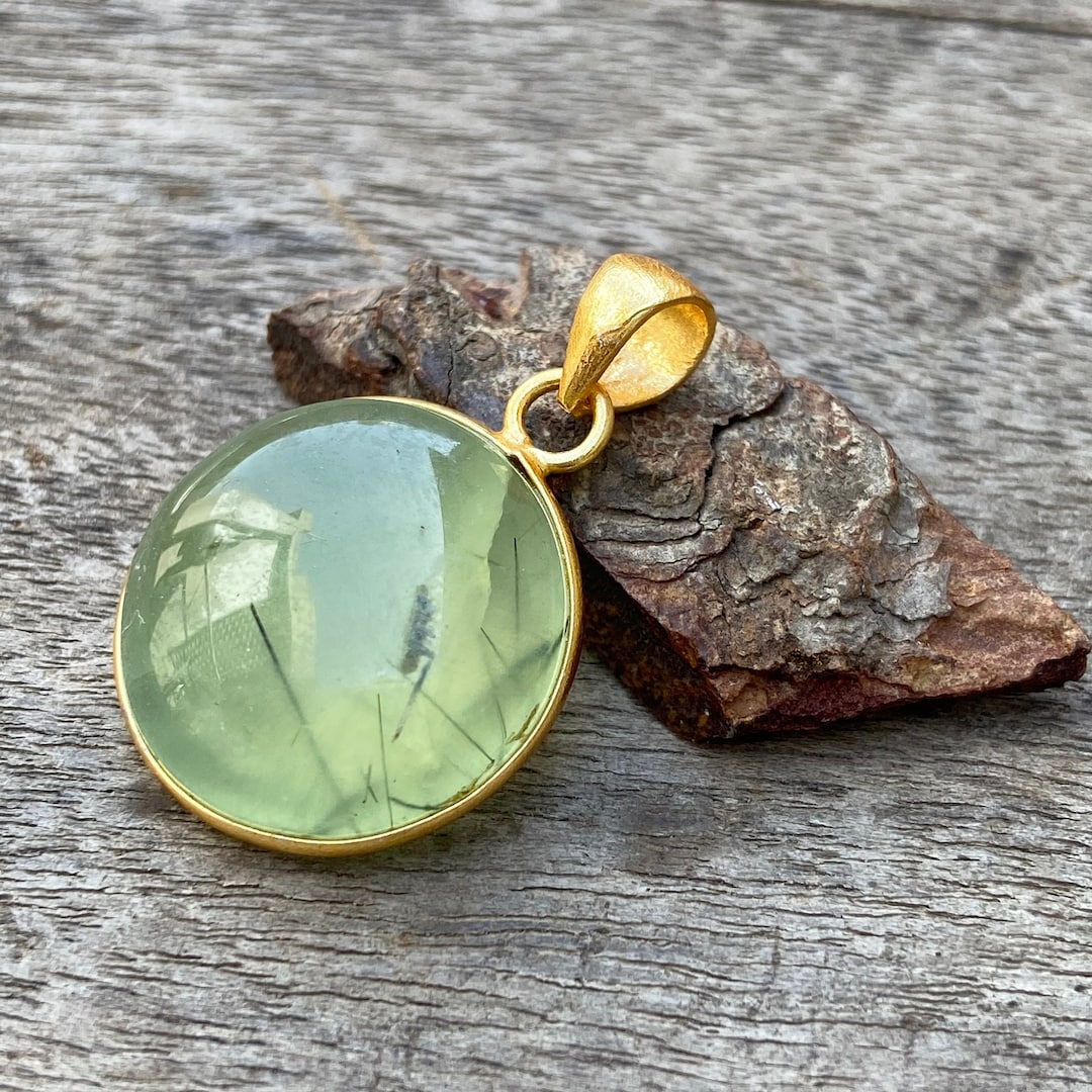 Prehnite Pendant Prehnite Gemstone Pendant 18k Gold Plated Pendant ...
