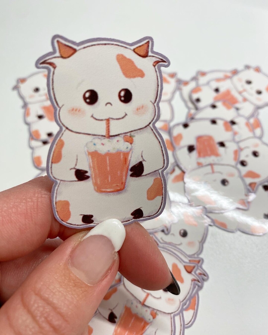 Strawberry Milkshake Cow Sticker, Strawberry Cow, Kawaii Sticker, Cow ...