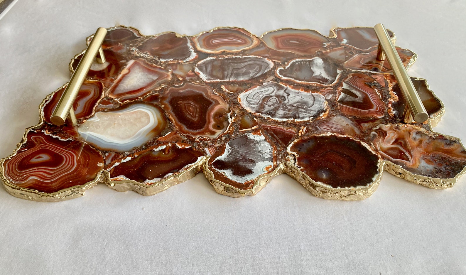 Large Red Agate Serving Tray With Plain Modern Brass - Etsy