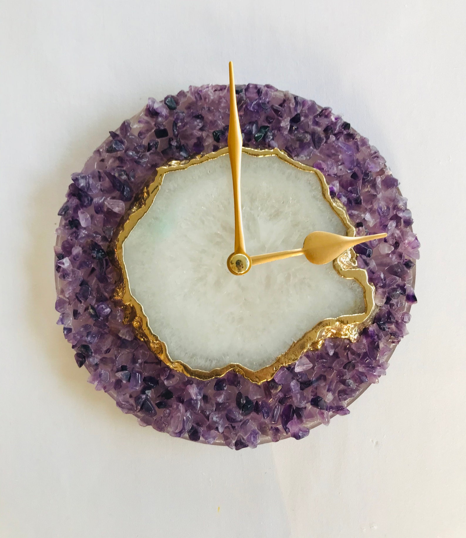 6 Diameter Purple Crystal With White Agate Wall Clock - Etsy
