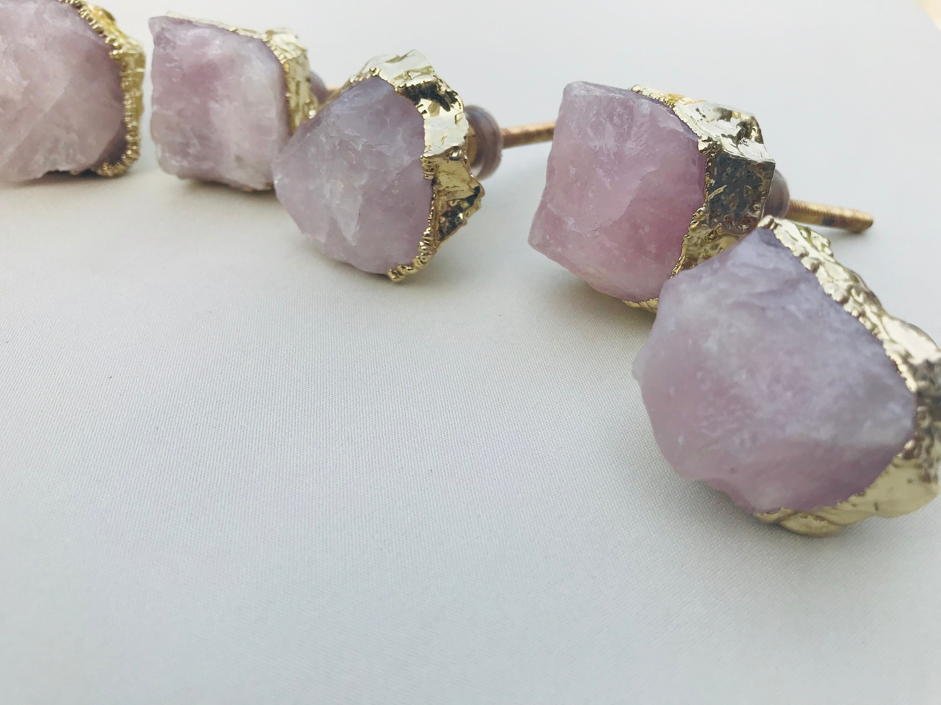 Set of 6 Rose Quartz Crystal Knobs Finish Cabinet Drawer Pull - Etsy