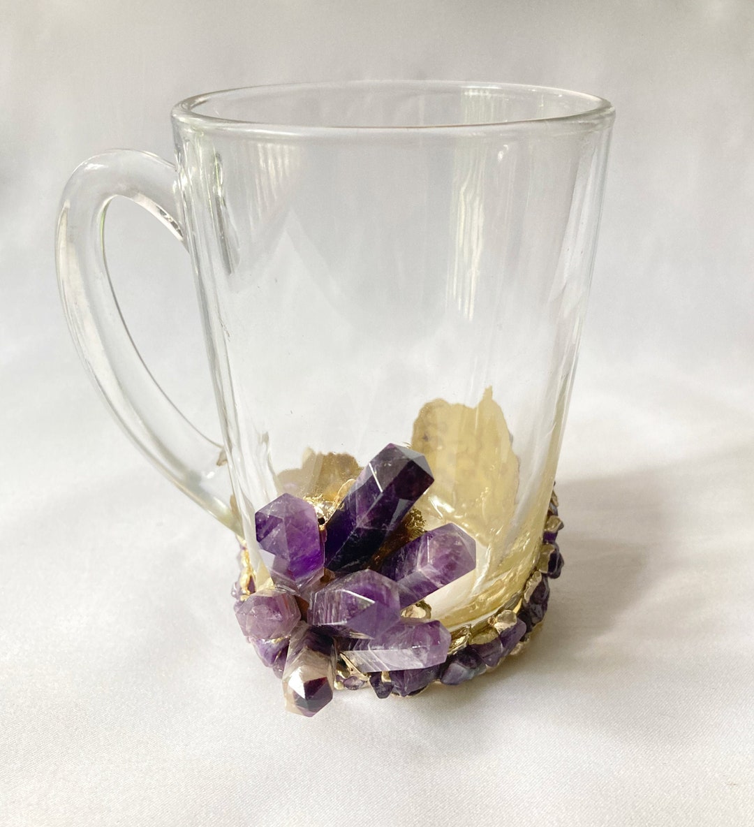 Set of 2 crystal Glass Coffee/tea/juice Mugs With Gold Plated Purple ...