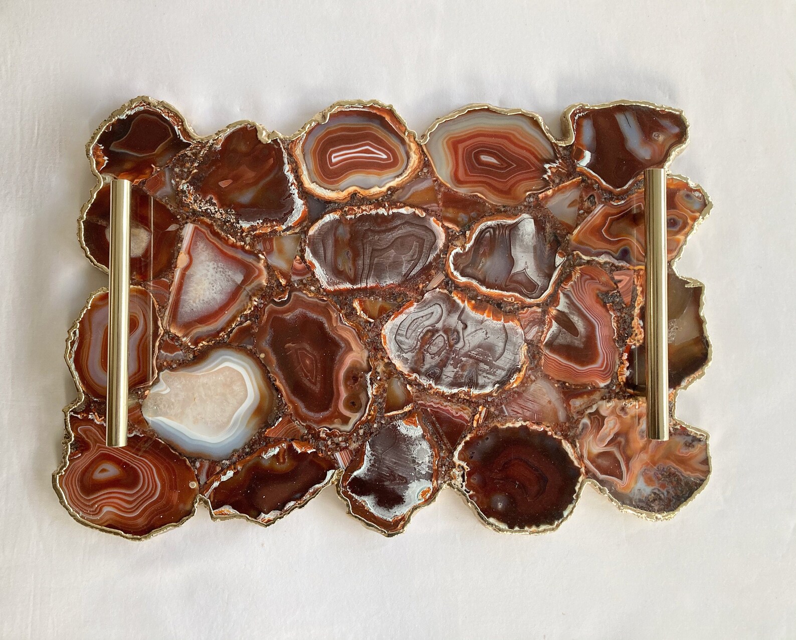 Large Red Agate Serving Tray With Plain Modern Brass - Etsy