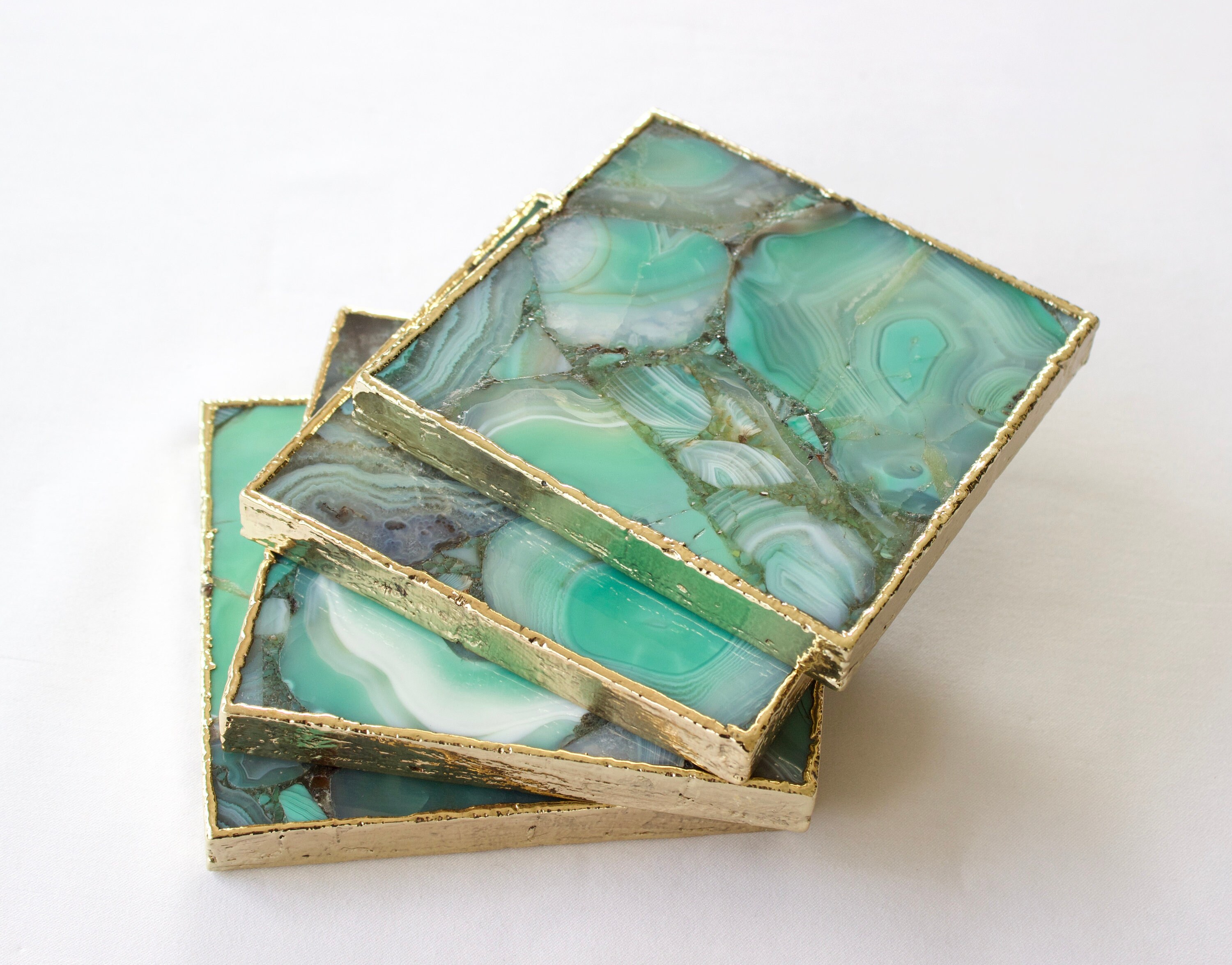 Green Agate Set of 4 Large Square Coasters Personalised - Etsy