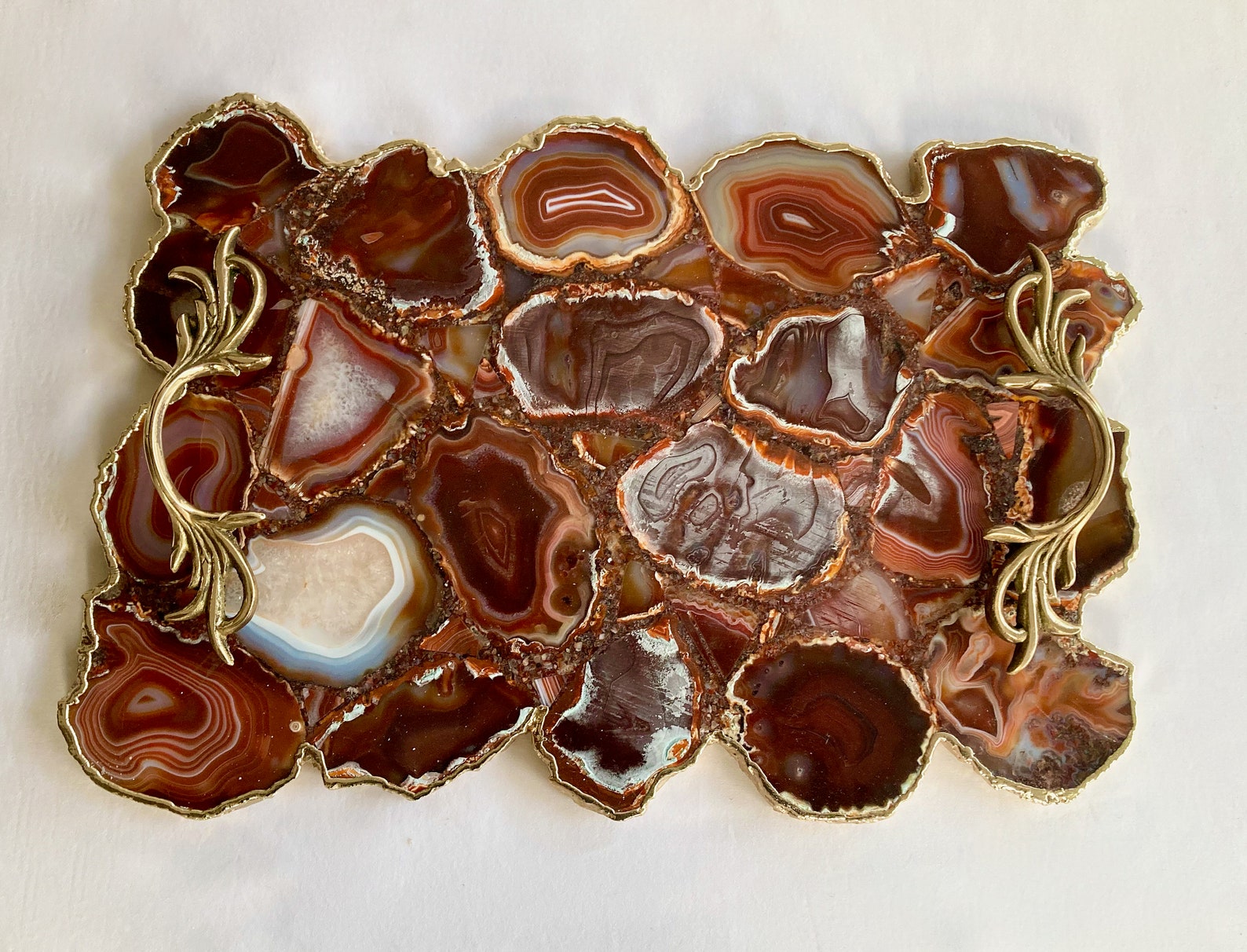 Large Red Agate Serving Tray With Brass Handles/personalised - Etsy