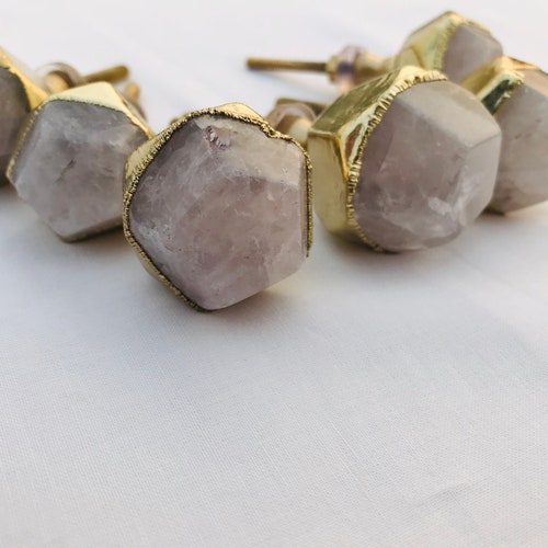 Set of 6 Rose Quartz Crystal Knobs Finish Cabinet Drawer Pull - Etsy