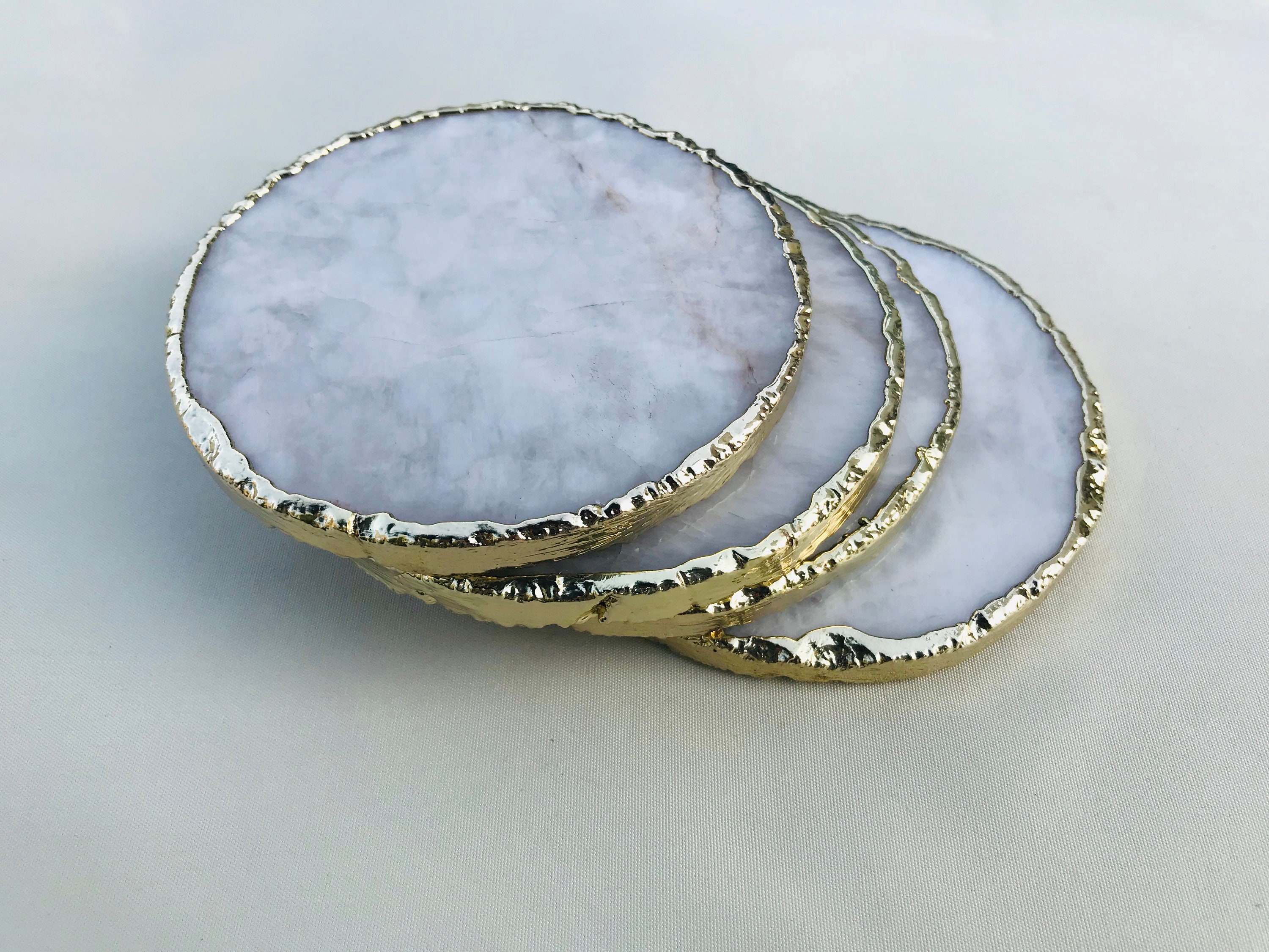 White Agate Hand Rounded Coasters Set of 4 Large - Etsy