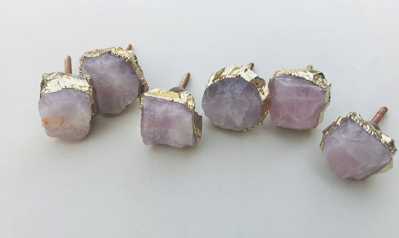 Set of 6 Rose Quartz Crystal Knobs Finish Cabinet Drawer Pull - Etsy