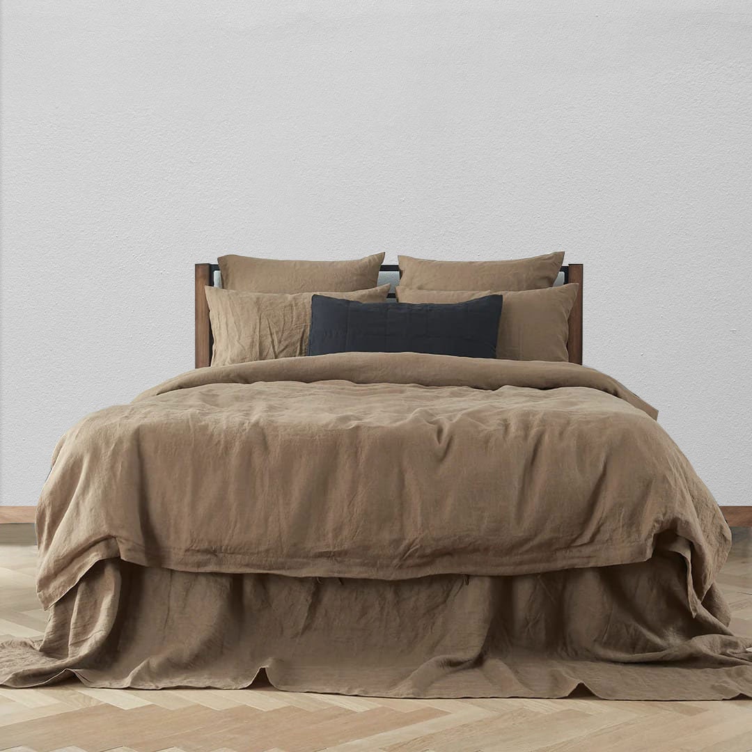 Dusty Brown 100% Pure Linen Linen Cotton Mix 3 Piece Duvet Cover Set 4 ...