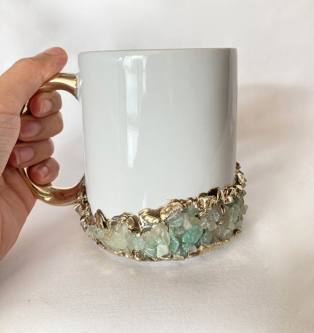 Set of 2 personalised White, Gold Ceramic Big Coffee/tea/juice/beverage ...