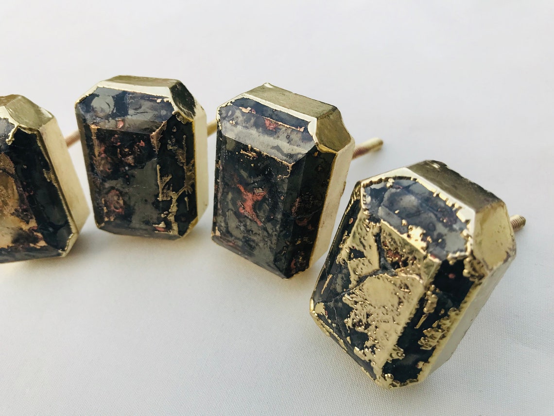 Set of 4 Large Faceted Pyrite Gemstone/Agate Classic Vintage | Etsy