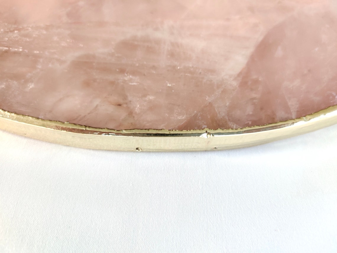 Rose Quartz Agate Serving Tray With Brass Handles Circular - Etsy