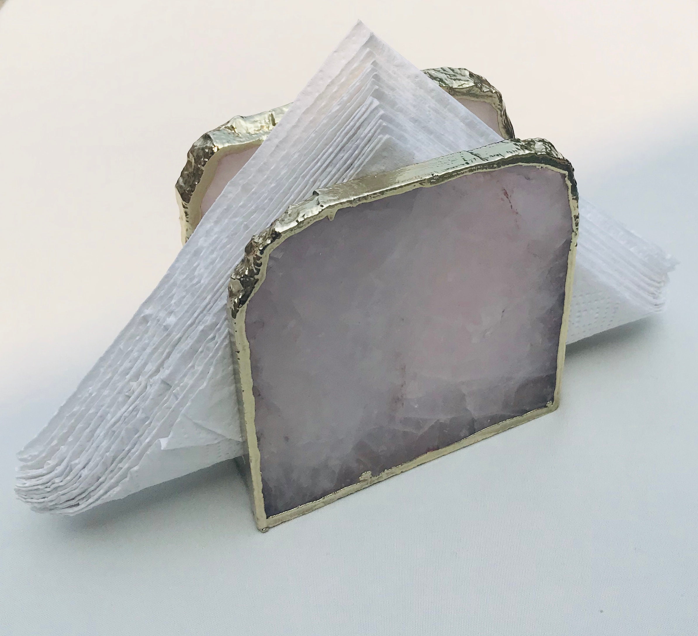Rose Quartz Napkin Holder/natural Stone Napkin Holder/paper - Etsy