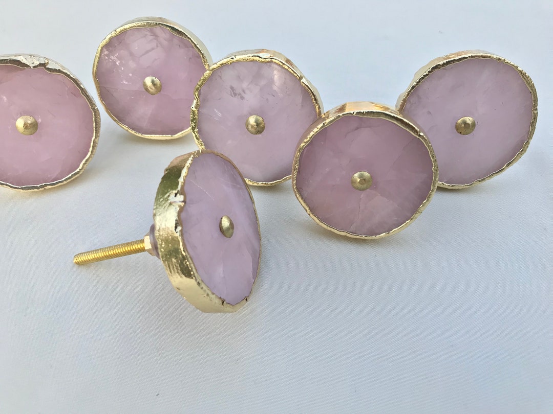 Set of 6 Rose Quartz Hand Rounded Classic Vintage Finish Cabinet Drawer ...