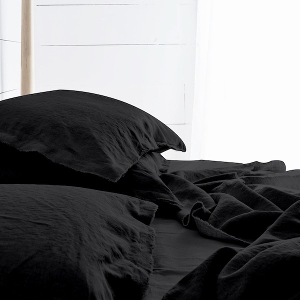 Black Linen Bedding - Etsy