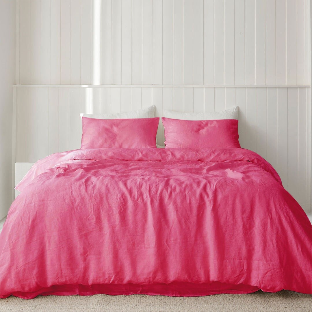 Hot Pink 100% Pure Linen Linen Cotton Mix 3 Piece Duvet Cover Set 4 ...