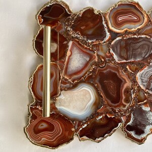 Large Red Agate Serving Tray With Plain Modern Brass - Etsy