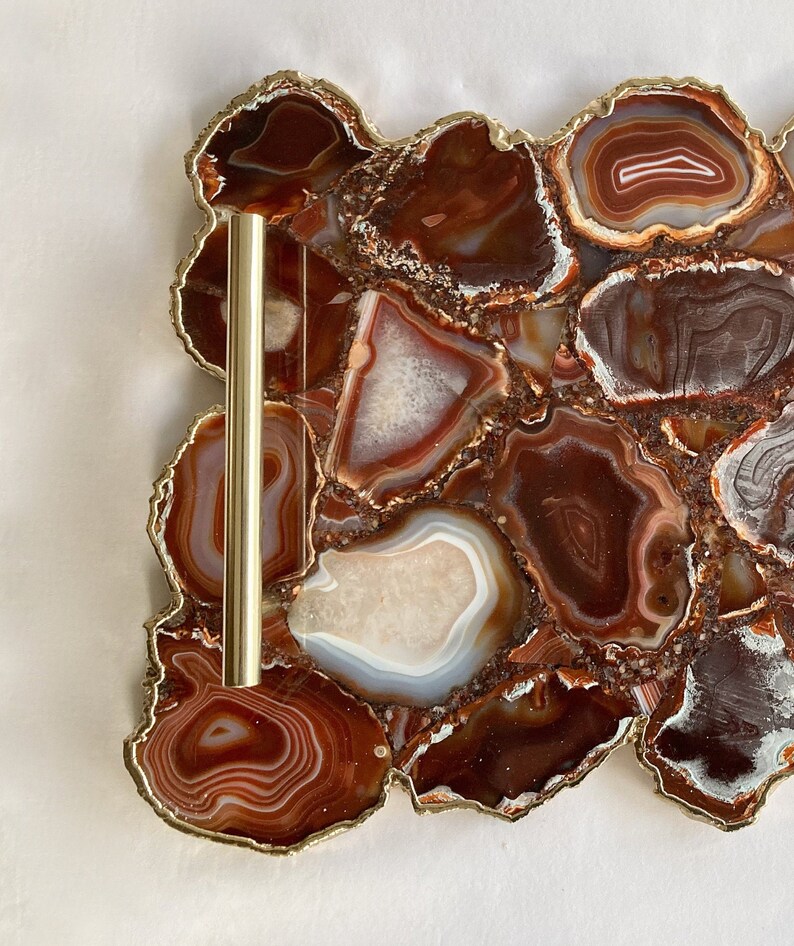 Large Red Agate Serving Tray With Plain Modern Brass - Etsy