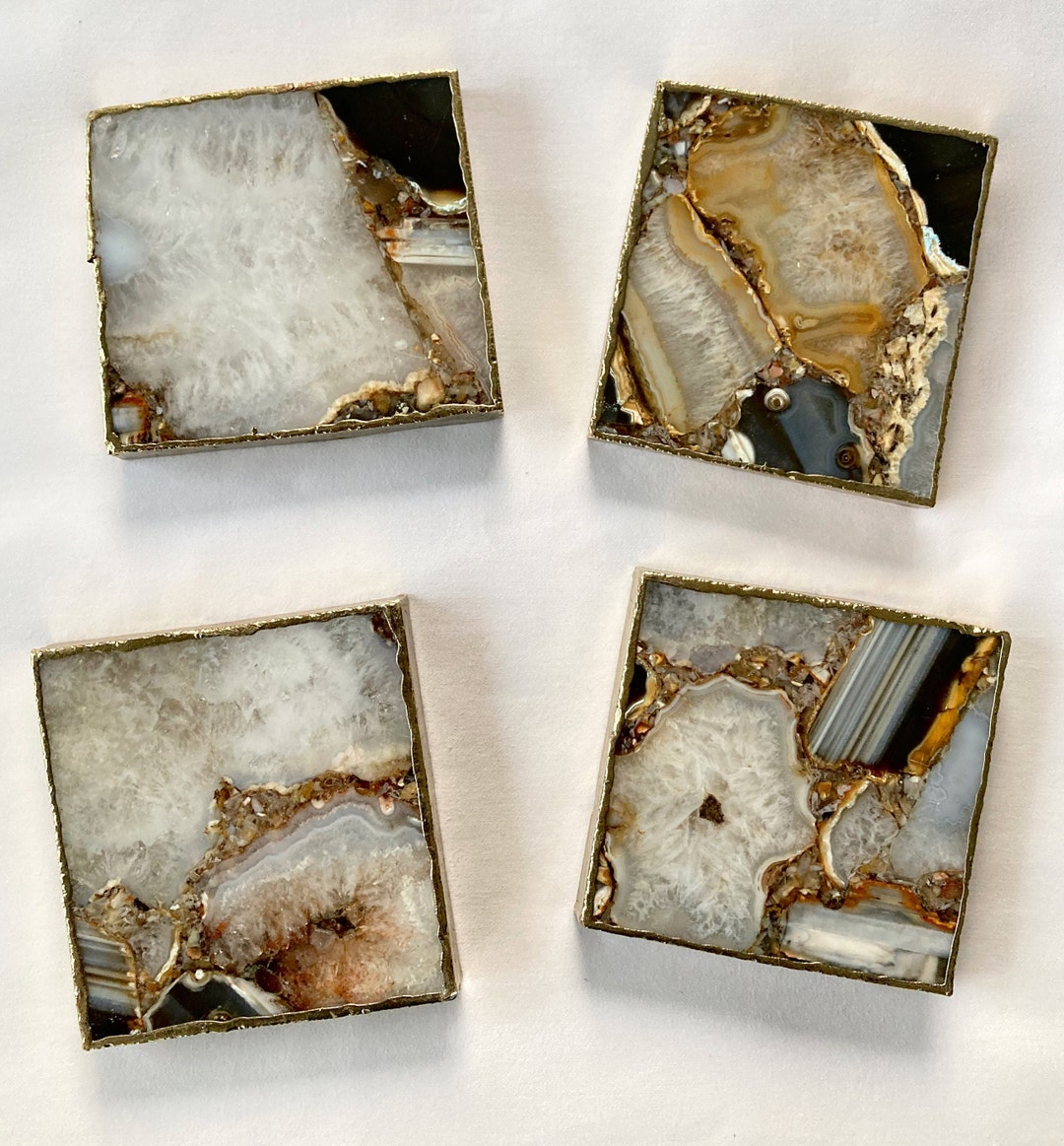 Brown-white Composite Agate Set of 4 Large Square Coasters Personalised ...