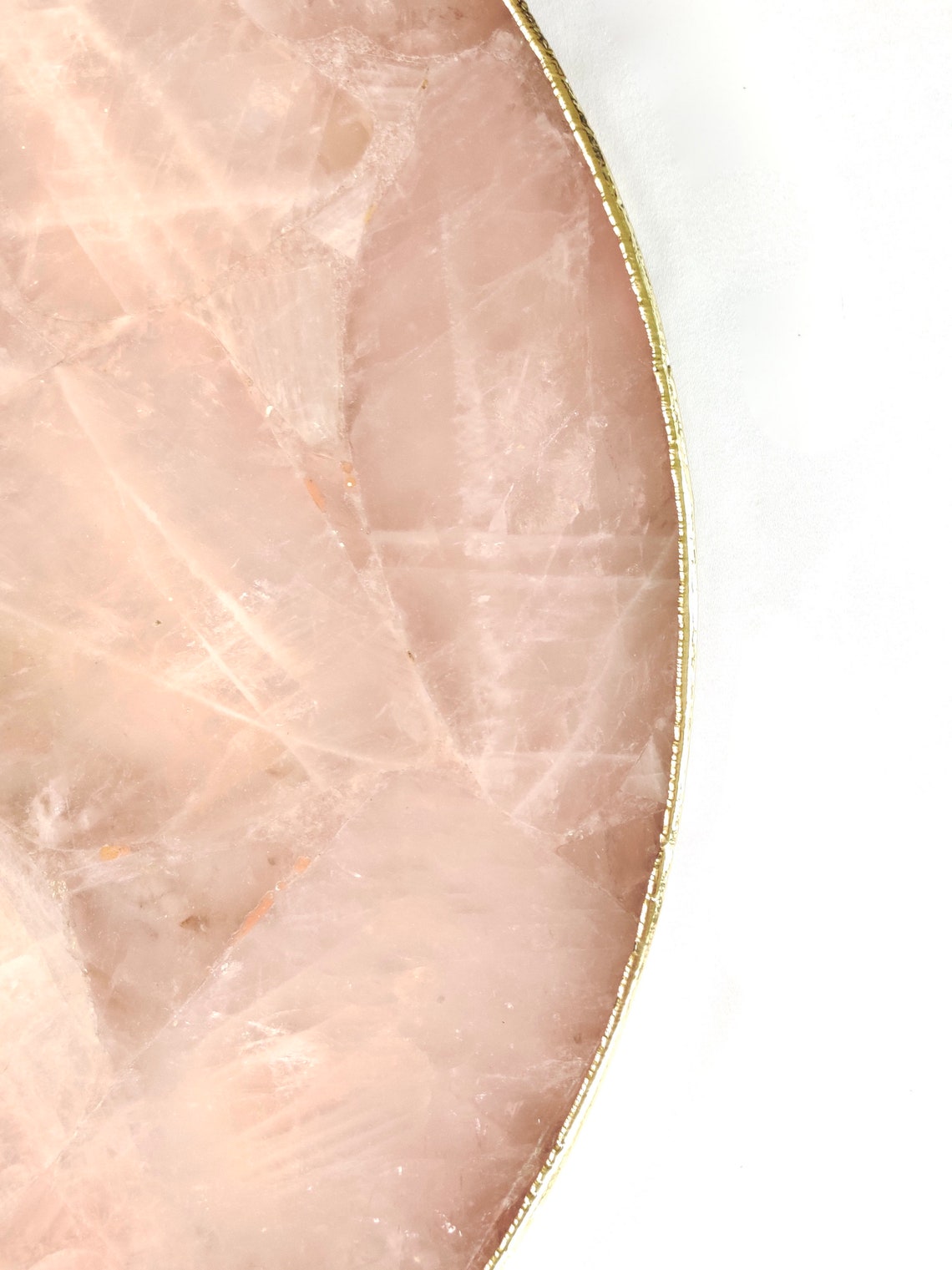 Rose Quartz Agate Serving Tray With Brass Handles Circular - Etsy