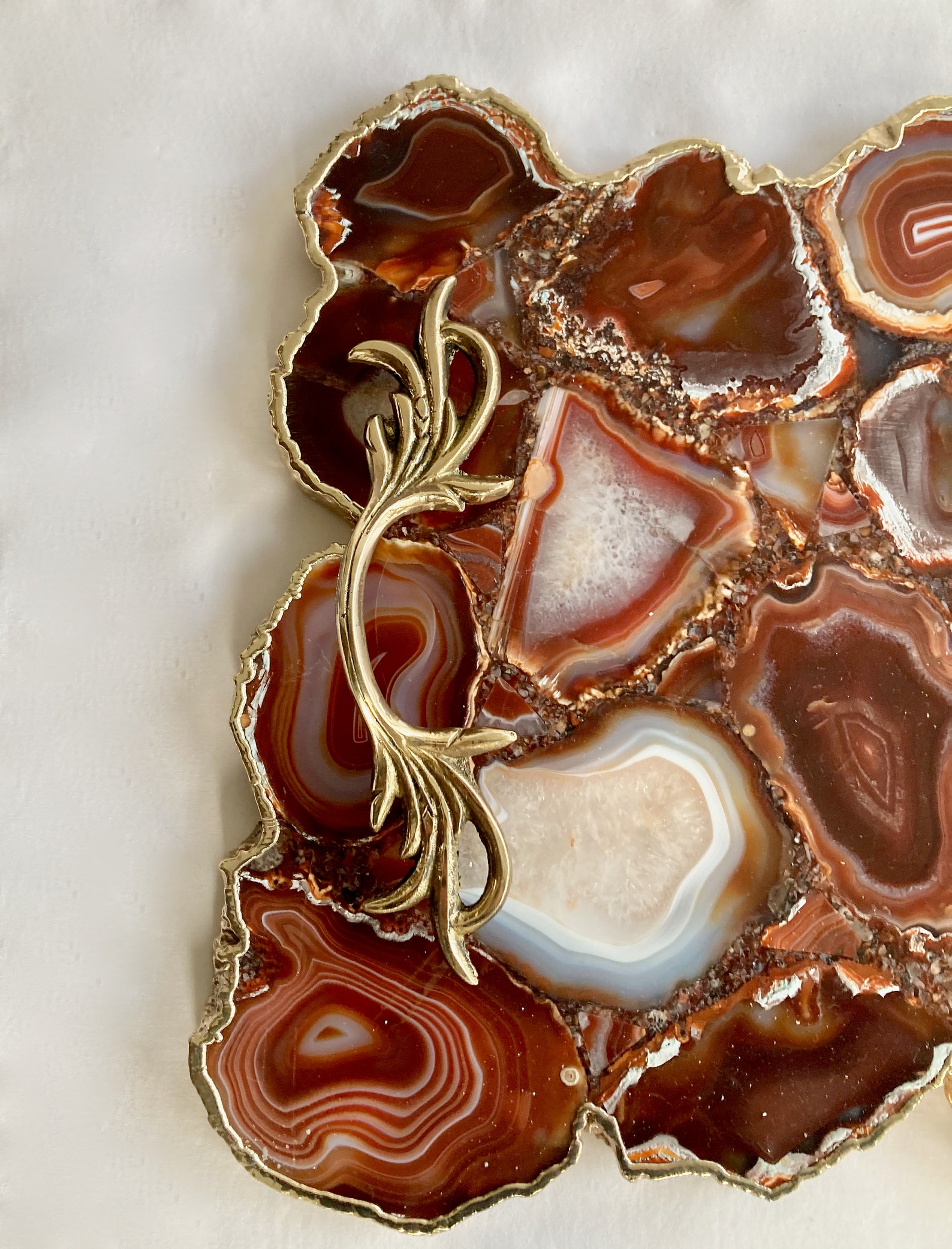 Large Red Agate Serving Tray With Brass Handles/personalised - Etsy